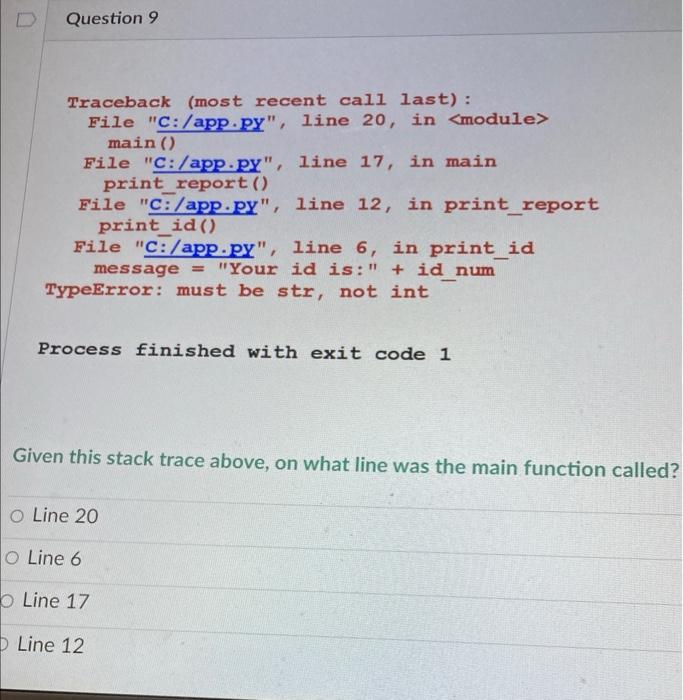 Solved Question 9 Traceback Most Recent Call Last File