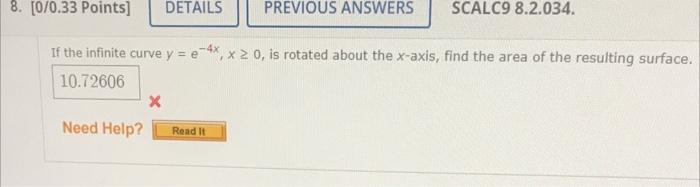 Solved 8. [0/0.33 Points] DETAILS PREVIOUS ANSWERS SCALC9 | Chegg.com