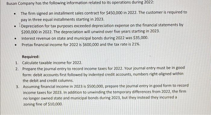 Solved Busan Company has the following information related | Chegg.com