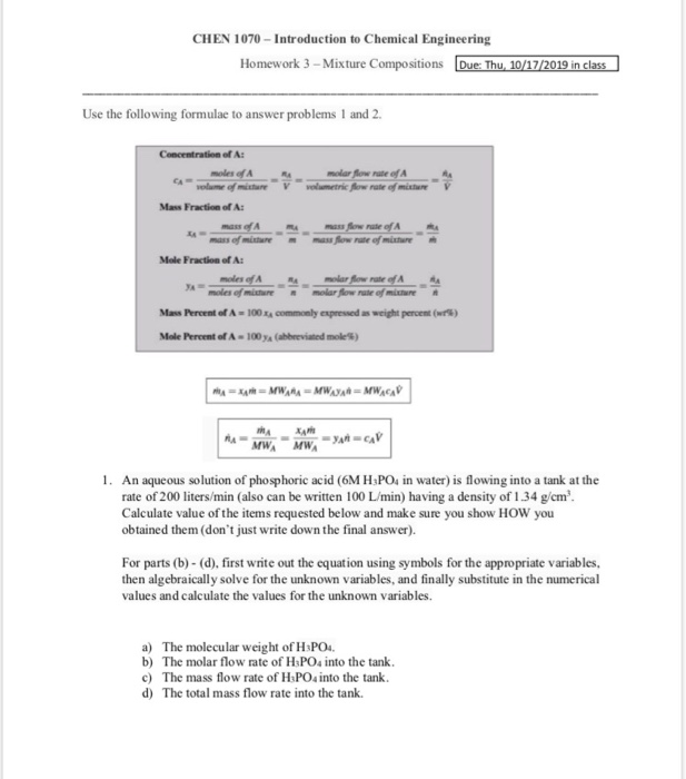 Solved CHEN 1070-Introduction to Chemical Engineering | Chegg.com