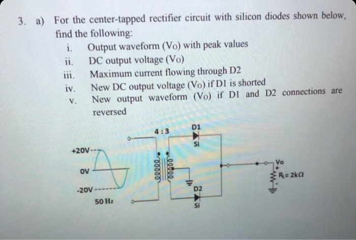 Solved b) If a 9 uF capacitor is added in the center-tapped | Chegg.com