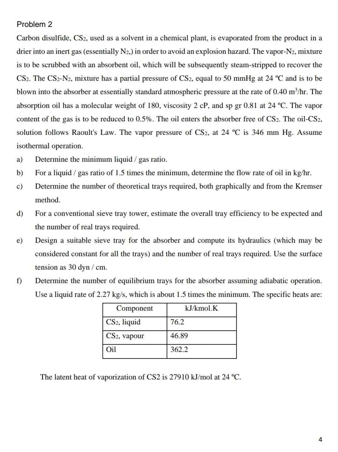 Solved Problem 2 Carbon disulfide, CS2, used as a solvent in | Chegg.com
