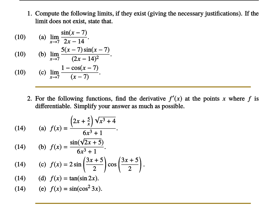 Solved Compute the following limits, ﻿if they exist (giving | Chegg.com