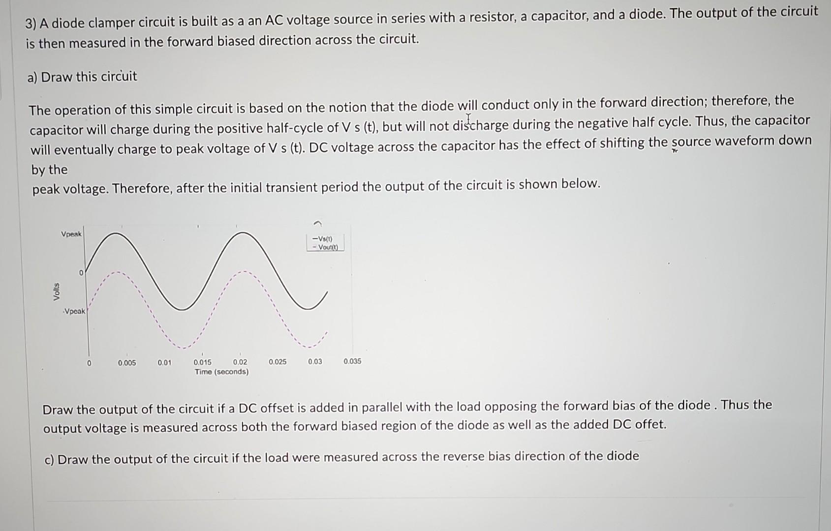 Solved 3) A diode clamper circuit is built as a an AC | Chegg.com
