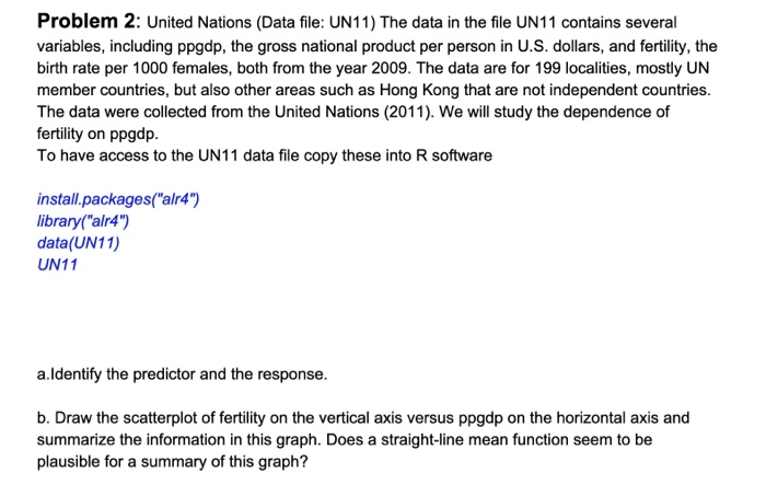Solved Problem 2: United Nations (Data file: UN11) The data | Chegg.com