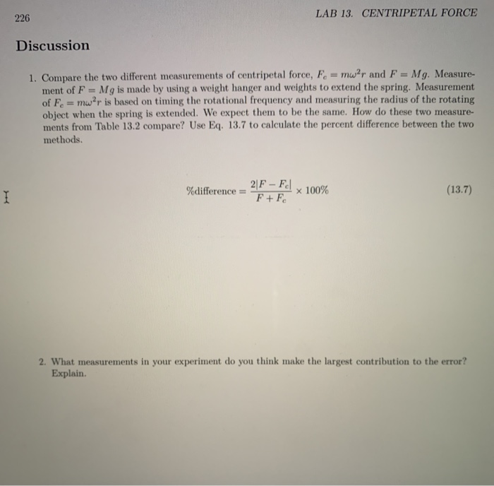 Solved Table 13.2: Centripetal Force Data Spring tension | Chegg.com