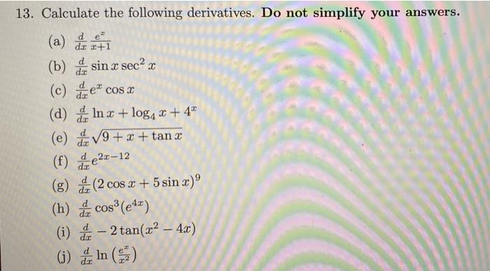 Solved d et da 2+1 de da dar 13. Calculate the following | Chegg.com