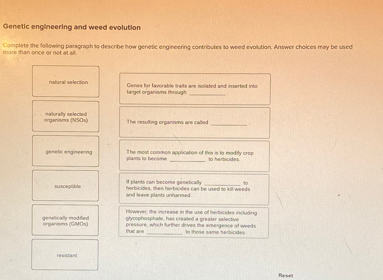 Solved Genetic engineering and weed evolutionComplete the | Chegg.com