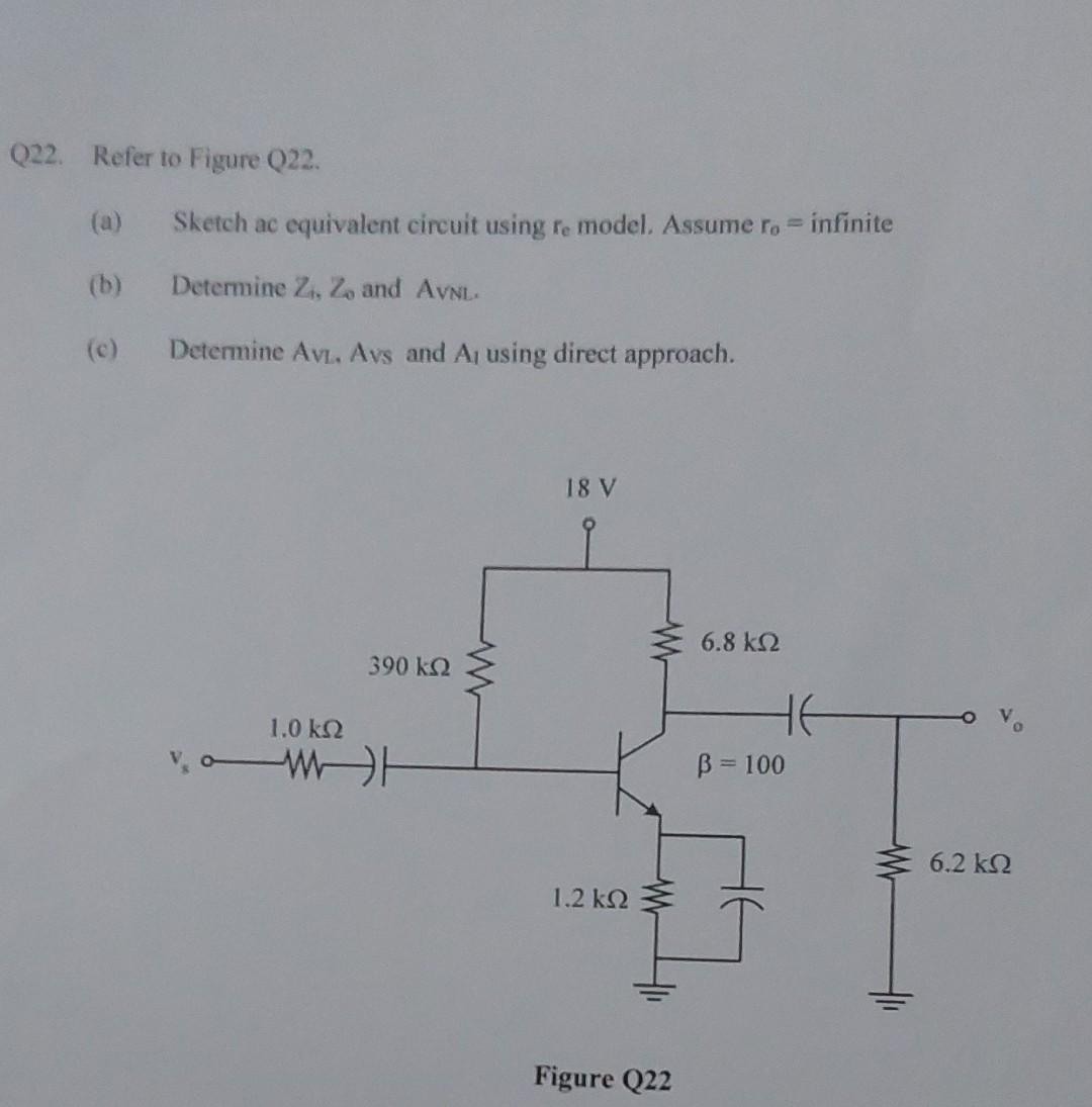 Solved Refer to Figure Q22. (a) Sketch ac equivalent circuit | Chegg.com