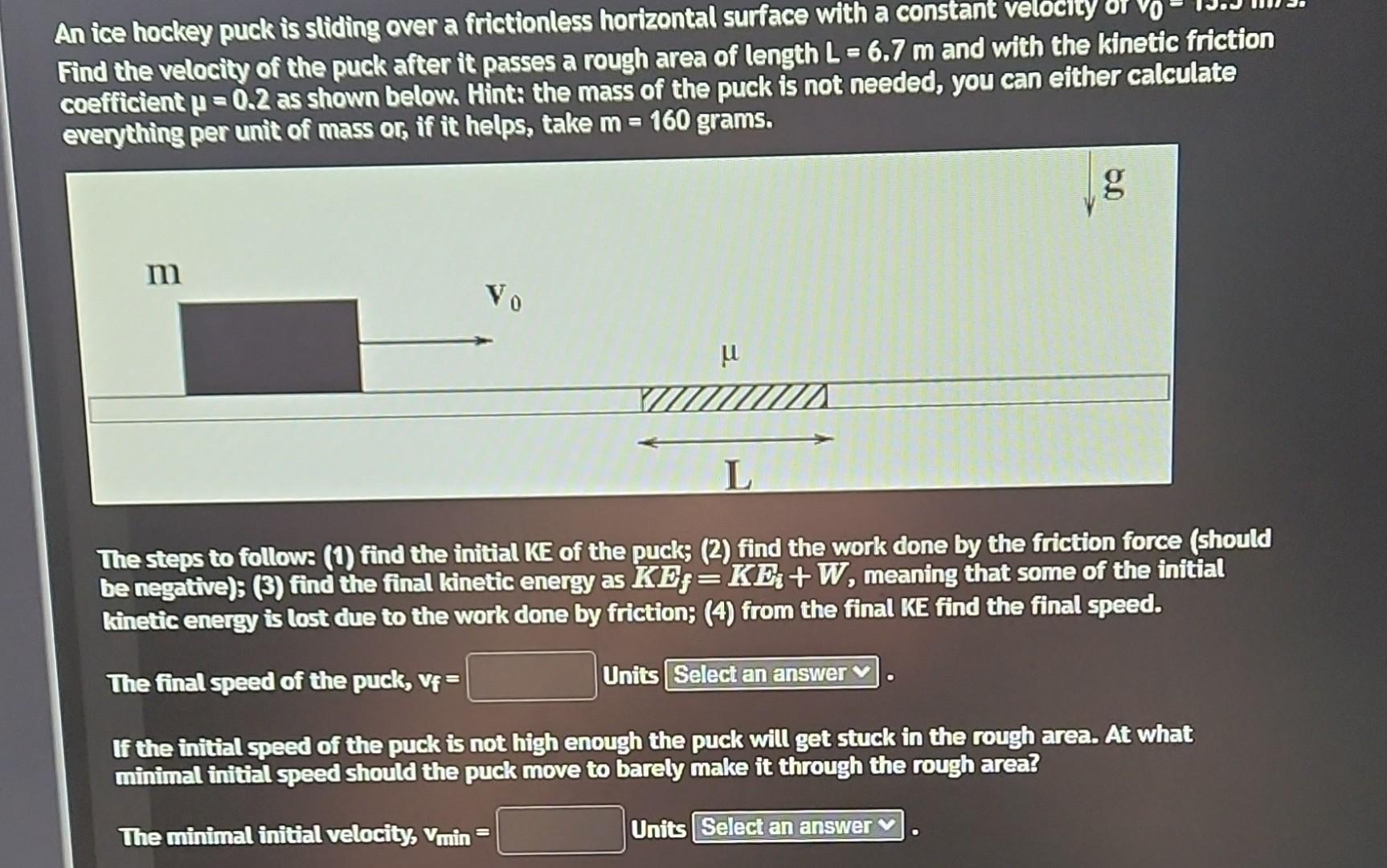 Solved Find the velocity of the puck after it passes a rough | Chegg.com