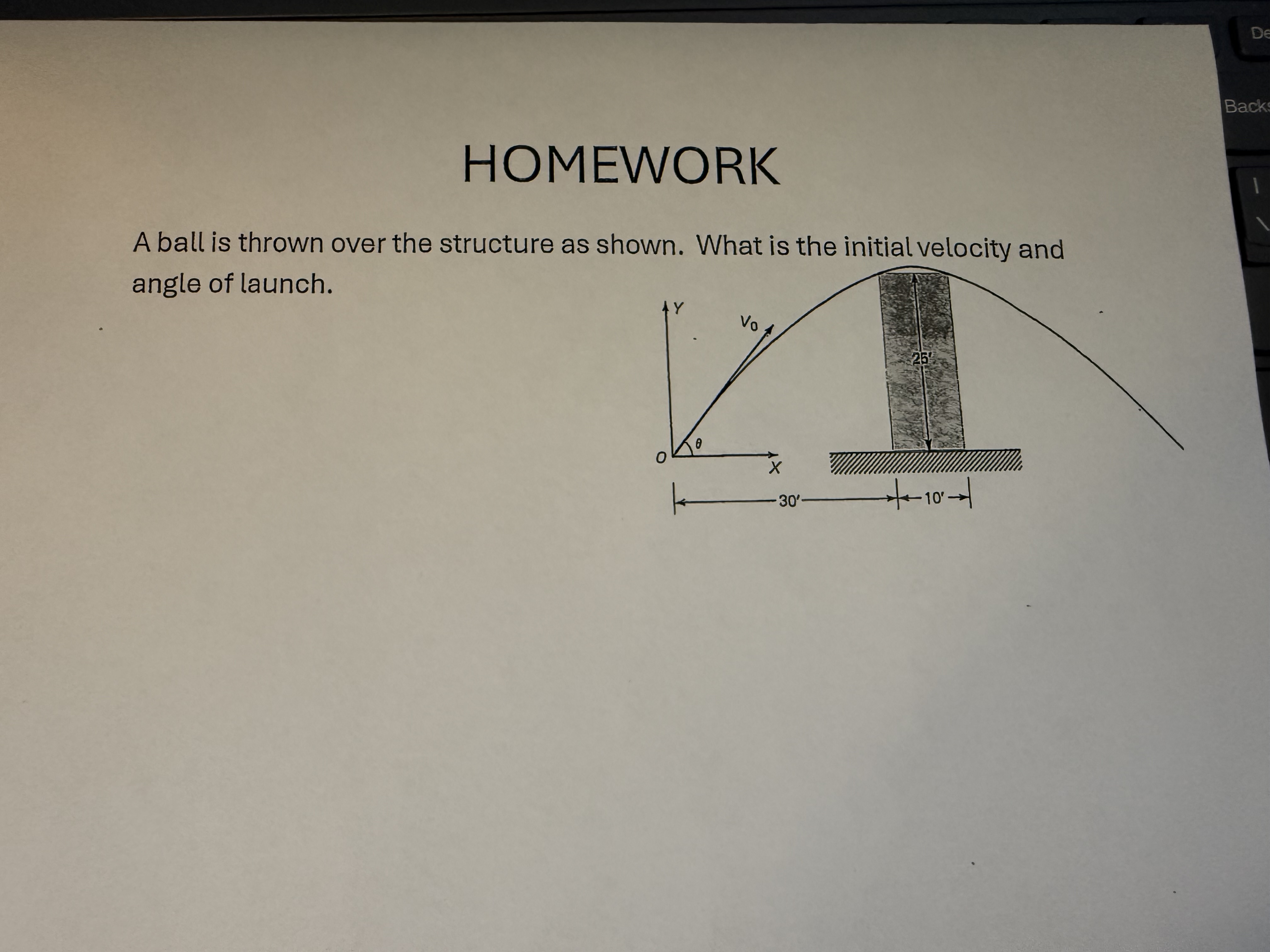Solved HOMEWORK A ball is thrown over the structure as | Chegg.com
