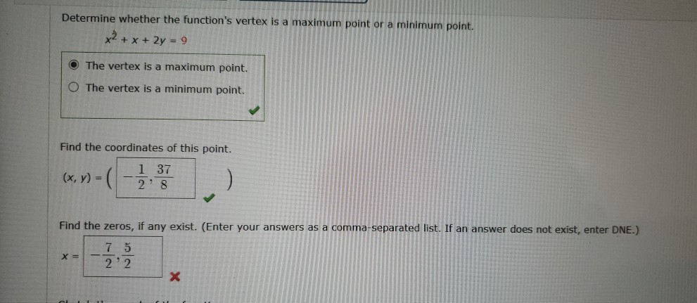 Solved Determine whether the function's vertex is a maximum | Chegg.com