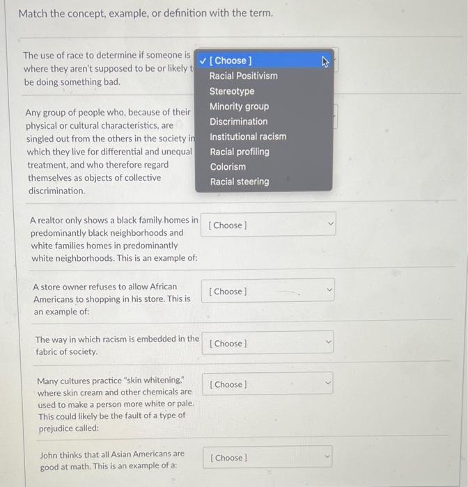 Match the concept, example, or definition with the | Chegg.com