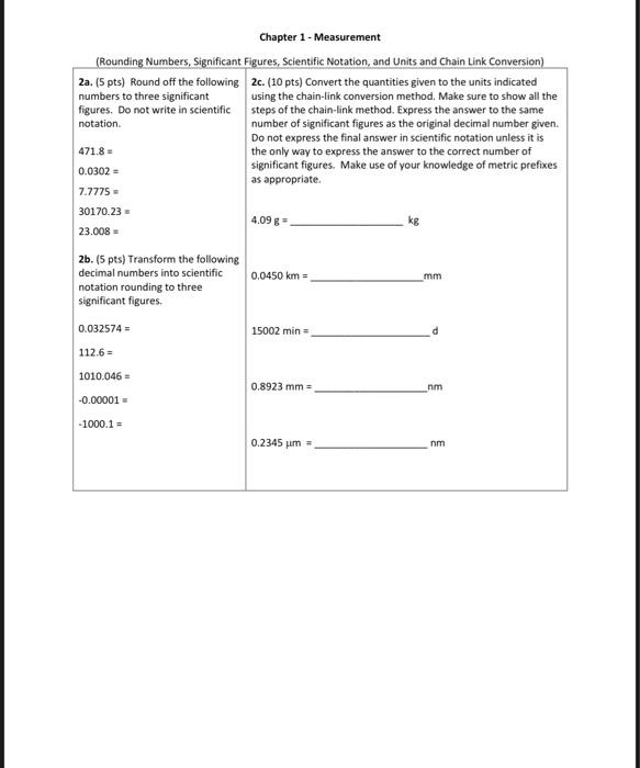 Solved Chapter 1 - Measurement (Rounding Numbers, | Chegg.com