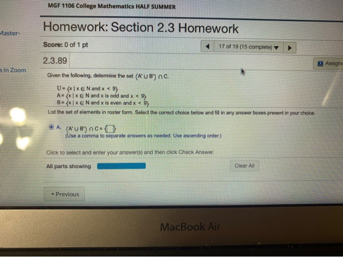 Solved MGF 1106 College Mathematics HALF SUMMER Homework: | Chegg.com