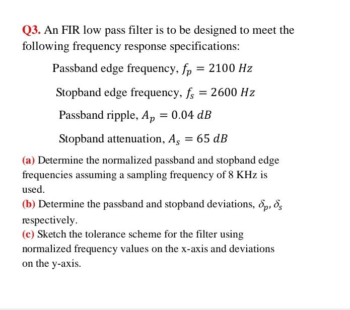 Solved Q3. ﻿An FIR low pass filter is to be designed to meet | Chegg.com