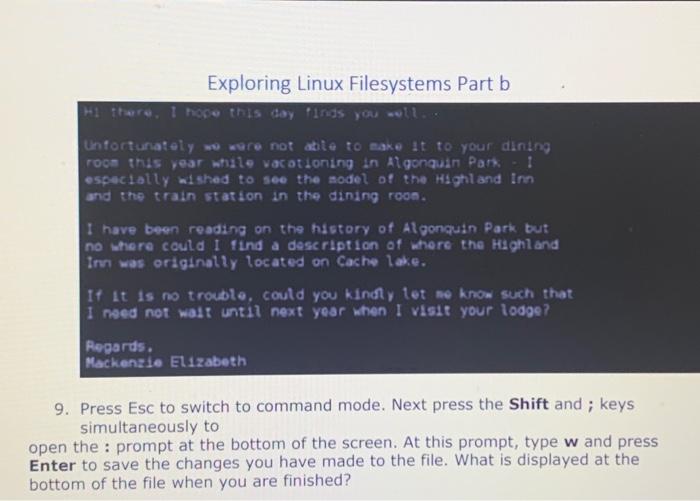Solved Exploring Linux Filesystems Part b Create and Edit | Chegg.com