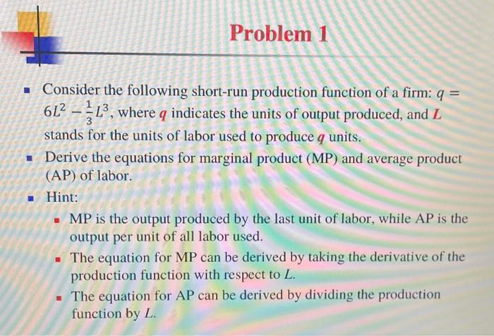 Solved Consider the following short-run production function | Chegg.com