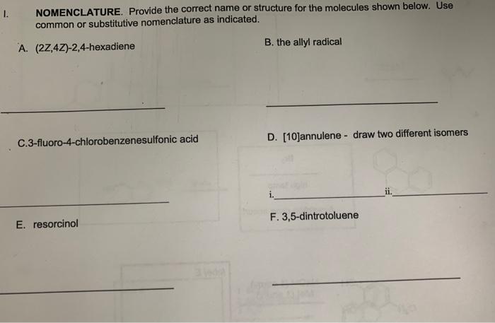 Solved 1. NOMENCLATURE. Provide the correct name or | Chegg.com
