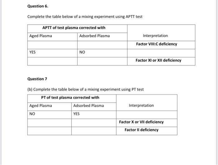 Solved Complete the table below of a mixing experiment using | Chegg.com