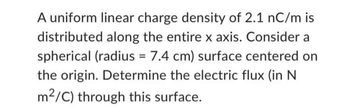 Solved A uniform linear charge density of 2.1nC/m is | Chegg.com