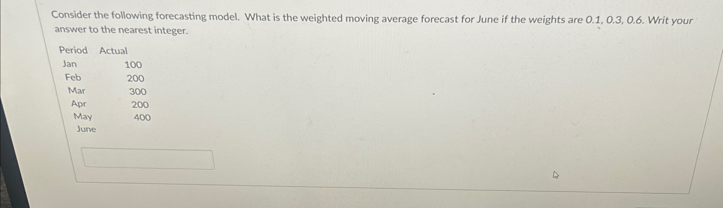 Solved Consider the following forecasting model. What is the | Chegg.com