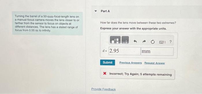 Solved Turning the barrel of a 50 -mm-focal-length lens on a | Chegg.com