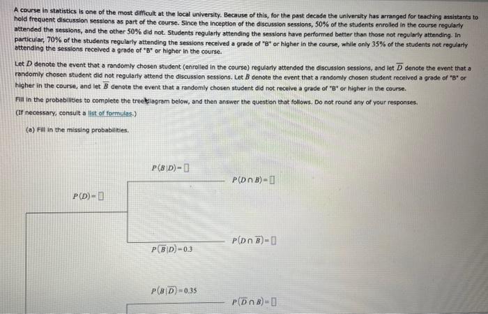 Solved A course in statistics is one of the most difficult | Chegg.com