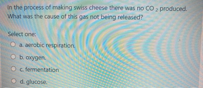 Solved In the process of making swiss cheese there was no CO | Chegg.com