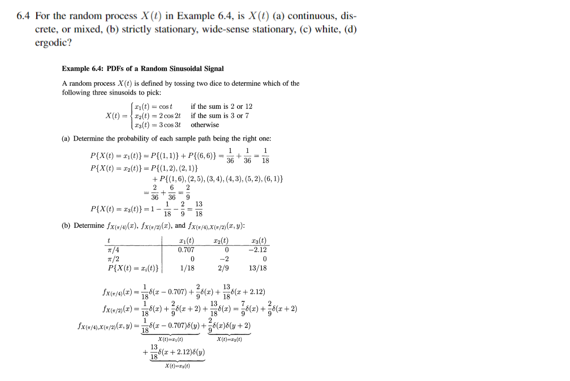 Solved ergodic?Example 6.4: PDFs of a Random Sinusoidal | Chegg.com