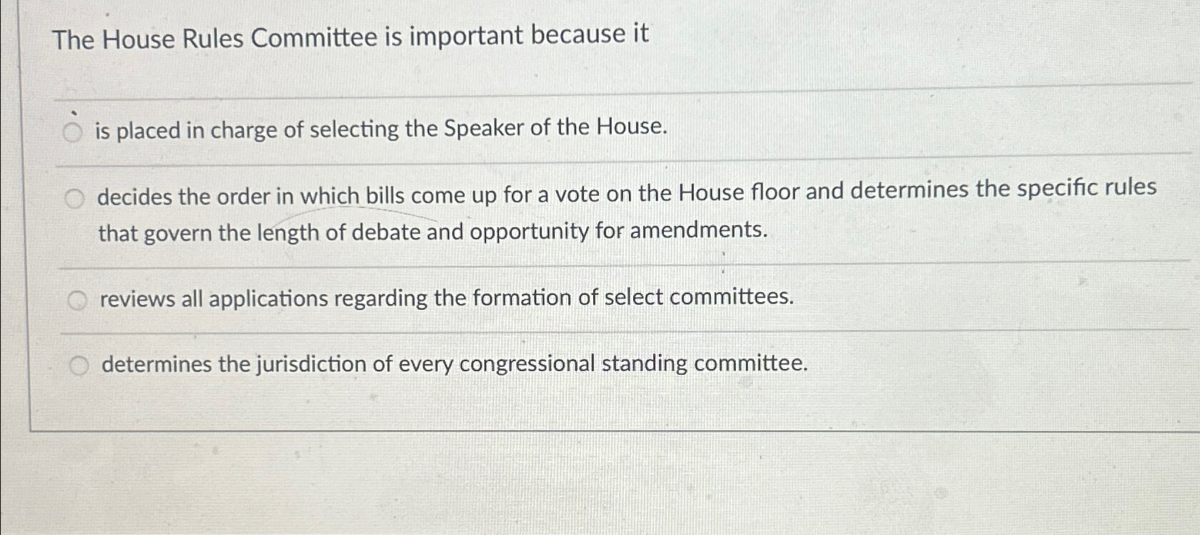 Solved The House Rules Committee is important because itq,is | Chegg.com