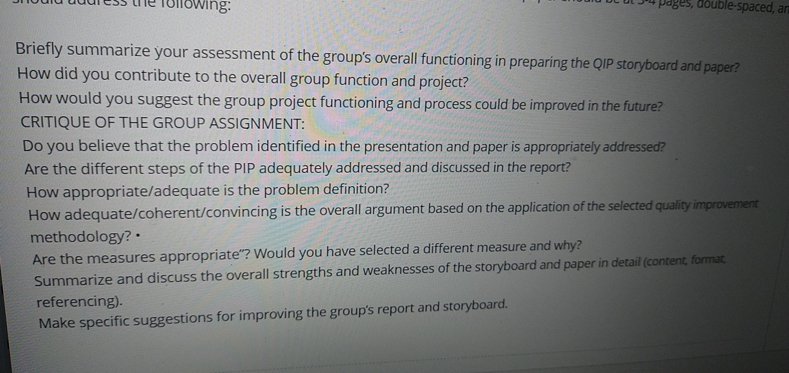 Solved Briefly summarize your assessment of the group's | Chegg.com