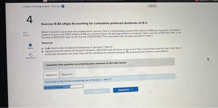 Solved Exercise 8-14A (Algo) Effect of cash dividends on | Chegg.com
