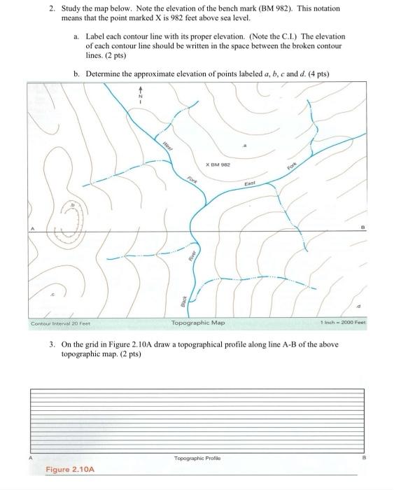 Solved 2. Study the map below. Note the elevation of the | Chegg.com