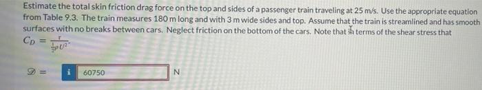 Estimate the total skin friction drag force on the | Chegg.com