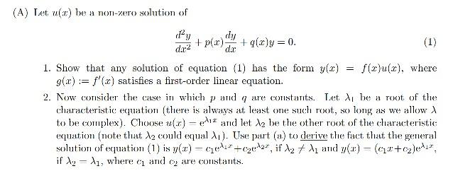 Solved (A) Let ult) be a non-zero solution of = + p( | Chegg.com