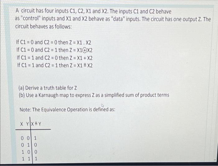 Solved A circuit has four inputs C1, C2, X1 and X2. The | Chegg.com