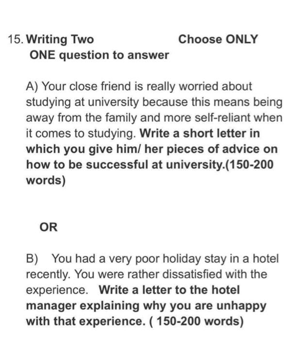 15. Writing Two Choose ONLY ONE question to answer A) | Chegg.com