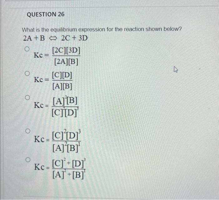Solved What is the equilibrium expression for the reaction | Chegg.com