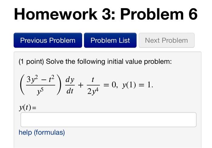 Solved Homework 3: Problem 6 Previous Problem (1 point) | Chegg.com