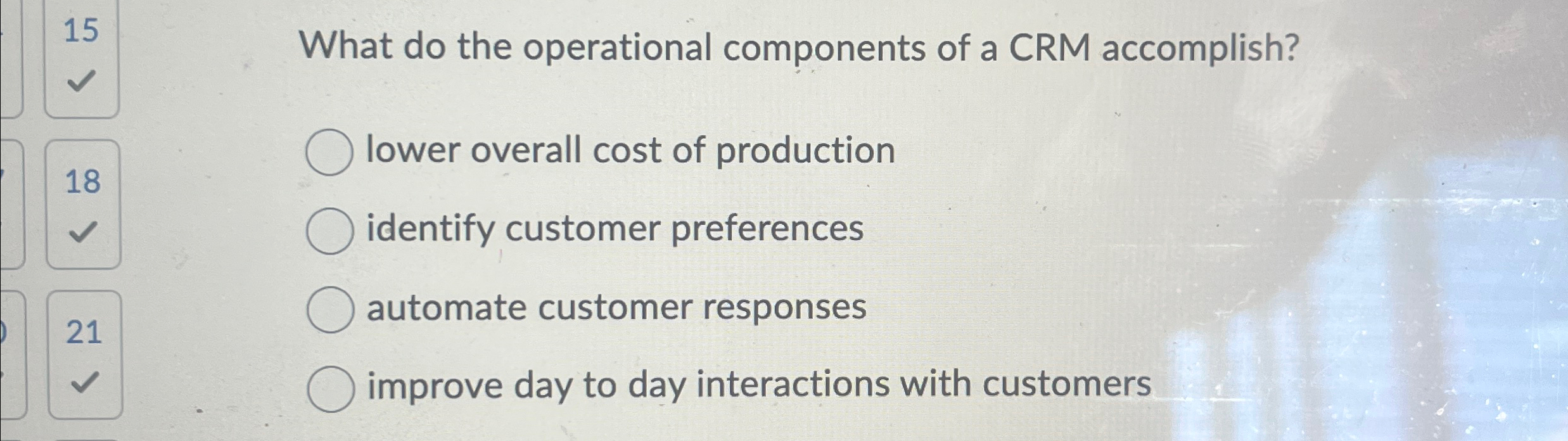 Solved 15What do the operational components of a CRM | Chegg.com