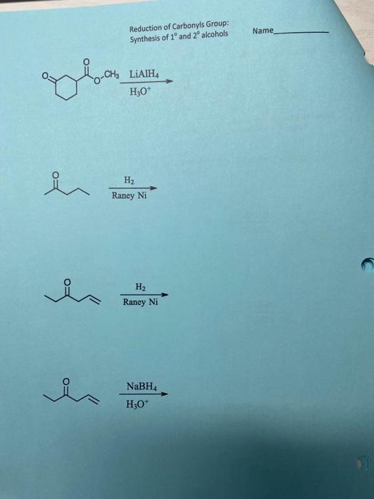 Solved Reduction of Carbonyls Group: Synthesis of 1∘ and 2∘ | Chegg.com