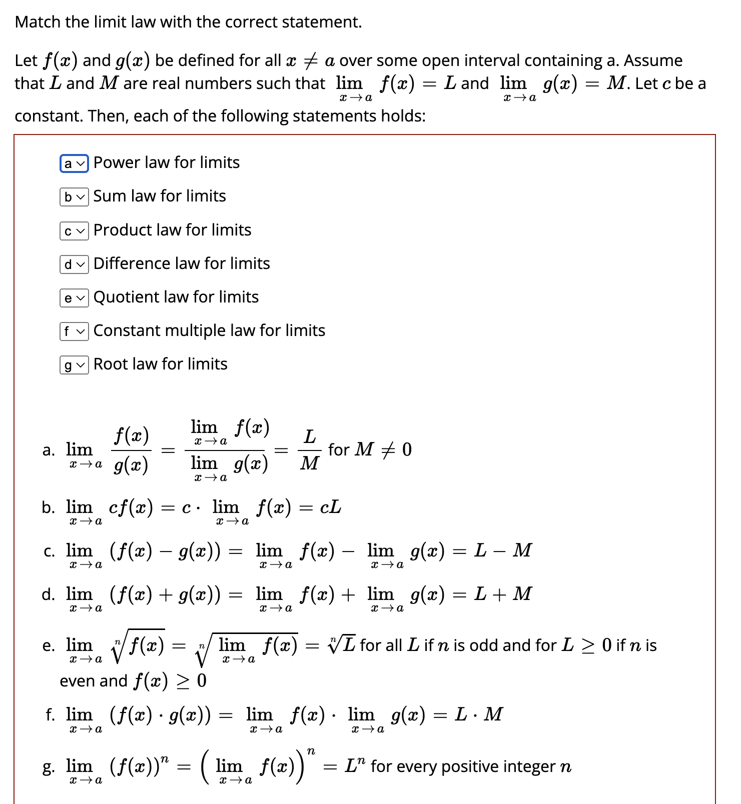 Solved Match the limit law with the correct statement.Let | Chegg.com