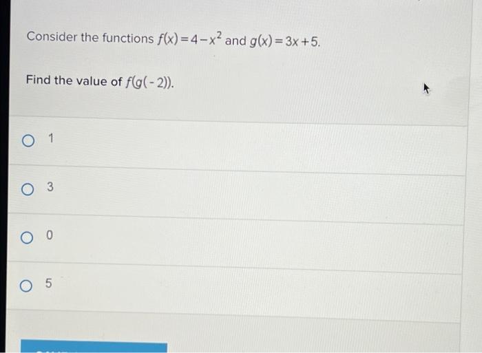 Solved Consider the functions f(x) = 4-x? and g(x)=3x +5. | Chegg.com