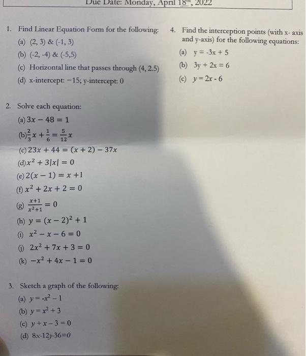 Solved Due Date: Monday, April 18, 2022 1. Find Linear | Chegg.com