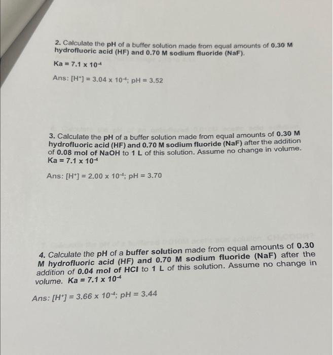 Solved 2. Calculate the pH of a buffer solution made from | Chegg.com