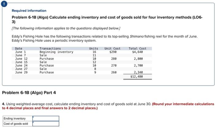 Solved Required information Problem 6-1B (Algo) Calculate | Chegg.com