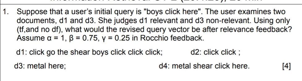 Solved Suppose that a user's initial query is "boys click | Chegg.com