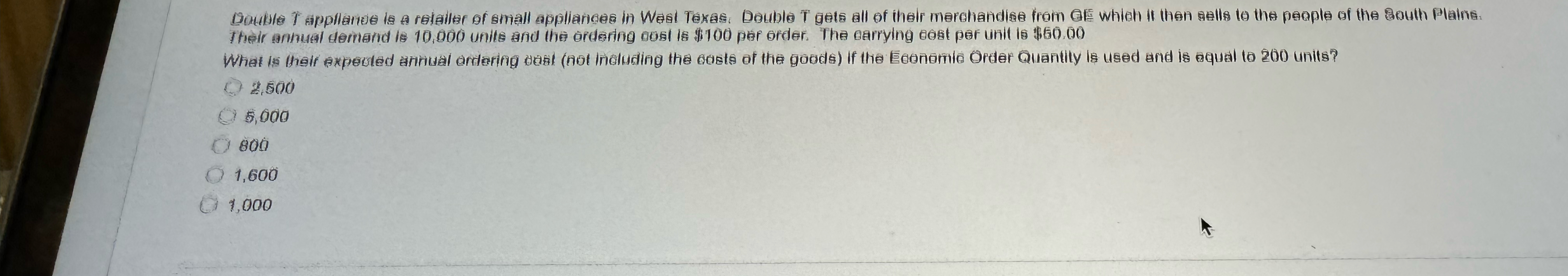 Solved Their anhust demend is 10,000 ﻿unite and the ordering | Chegg.com