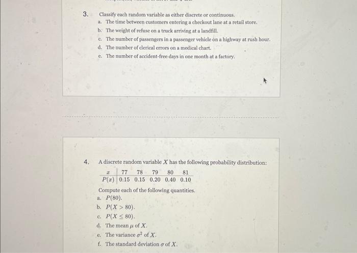 Solved 3 Classify Each Random Variable As Either Discrete